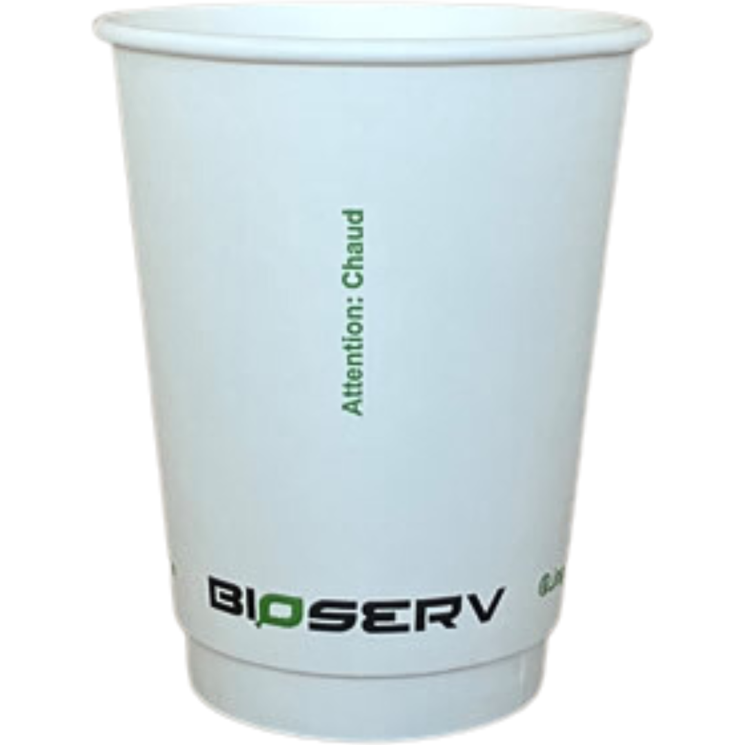 BIOSERV COMPOSTABLE DOUBLE WALL WHITE HOT CUP 12oz (500 count ...