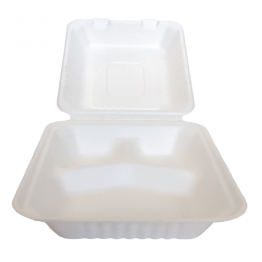 CANADA GREEN SUGARCANE CLAMSHELL – 3 COMPARTMENT 8x8x3 – Canteen Canada